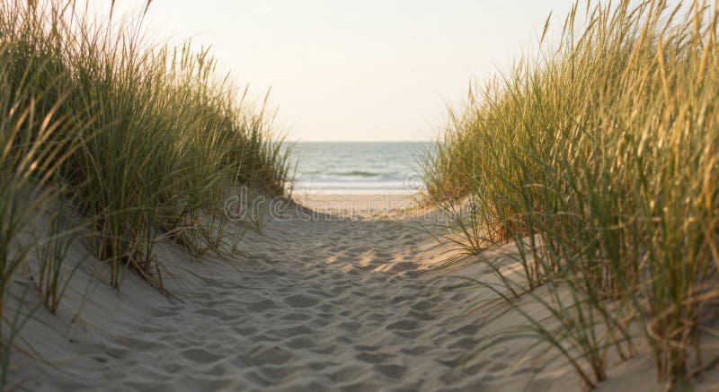 Sandy Path through Beach Grass Leading To Ocean Stock Illustration ...