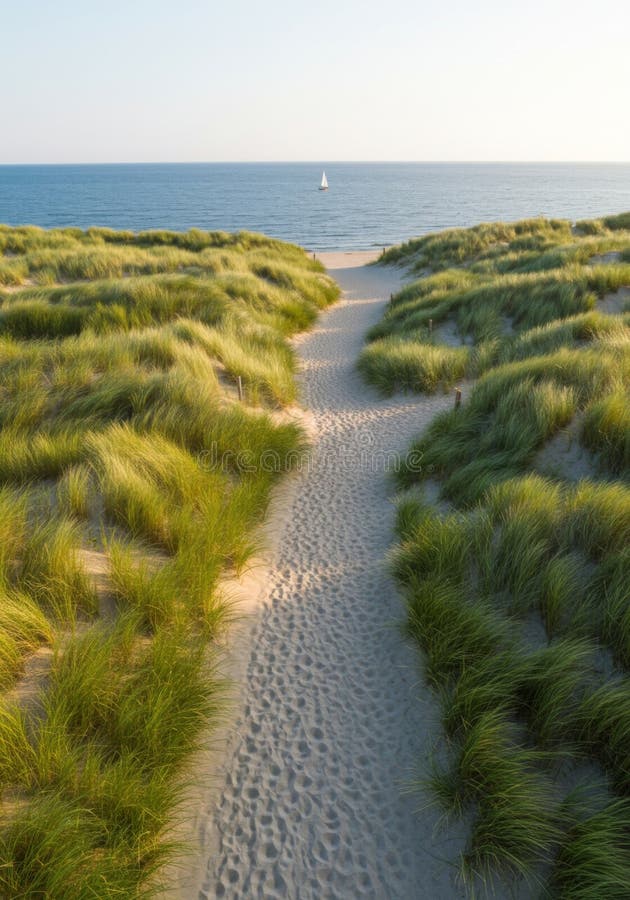 Sandy Path through Coastal Dunes Leading To Ocean Stock Image - Image ...