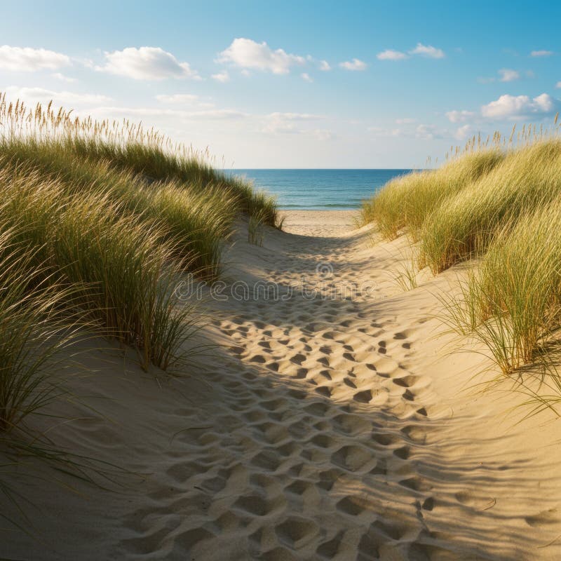 Sandy Path through Coastal Dunes Leading To Ocean Stock Illustration ...