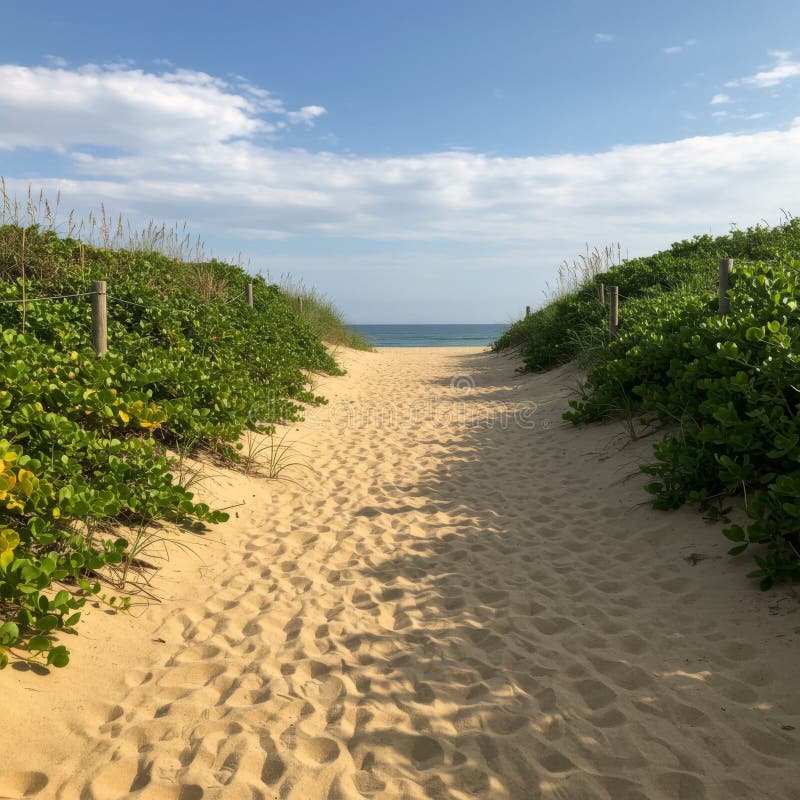 Sandy Path Leading To a Calm Ocean Beach Stock Illustration ...