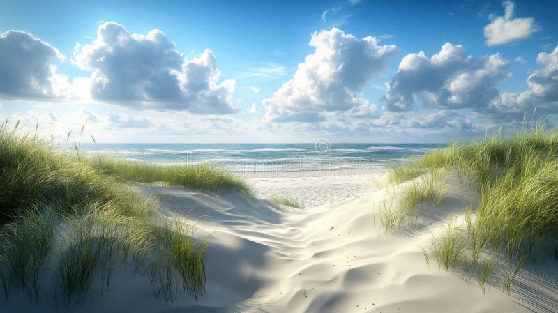 Sandy Path To Ocean Beach on Sunny Day Stock Illustration ...