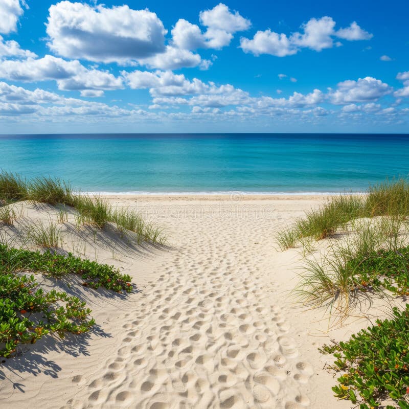 Sandy Path To Turquoise Ocean Beach Stock Illustration - Illustration ...