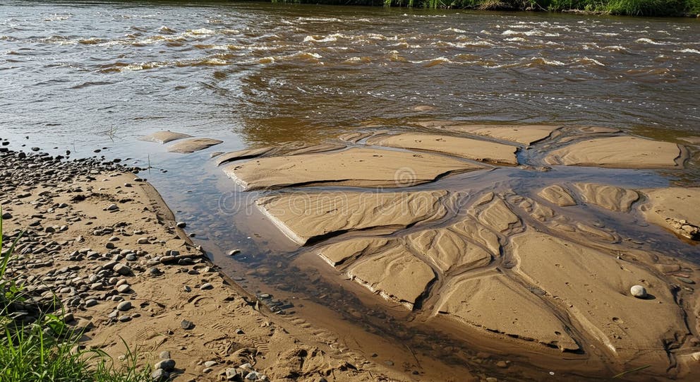 Sandy Riverbank with Intricate, Tree-like Erosion Patterns Formed by ...