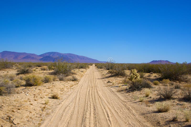 Sandy Road i Mojaveöknen fotografering för bildbyråer. Bild av natur ...
