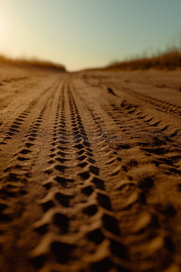 Sandy Road with Tire Tracks Goes Beyond the Horizon Stock Photo - Image ...