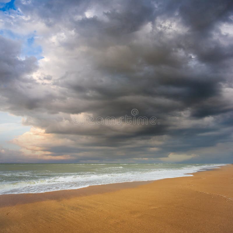 Sea Beach at the Storm Under Dense Clouds Stock Image - Image of season ...