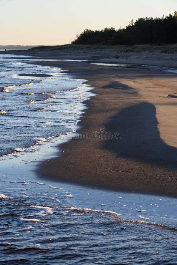 Sandy Sea Beach with Wide Angle Perspective Stock Photo - Image of ...