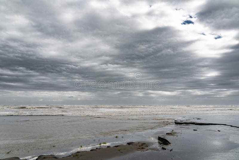 Sandy Sea Shore in Cloudy Weather with Thunderclouds, Wind Stock Image ...