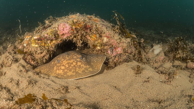 Sandy Seabed Ray Hiding Rock Algae Ocean Stock Photo - Image of species ...