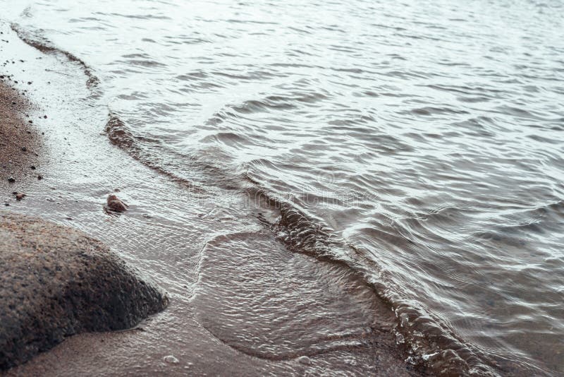 Sandy Shore with Cold Bay Waves. Copy Space Stock Photo - Image of aqua ...