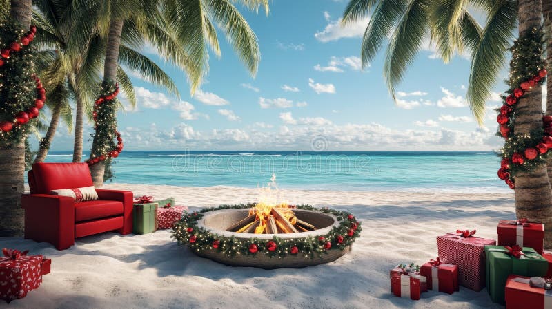 A Sandy Shore with a Snug Fire Pit, Embellished for New Year ...