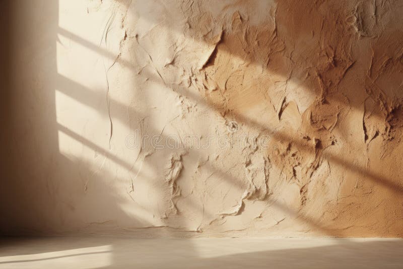 Sandy Terracotta Plaster Wall with Shadows from Sunlight. Abstract ...
