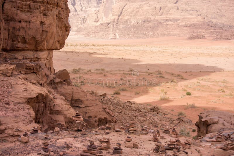 Sandy Valley between the Rocky Mountains of the Wadi Rum Desert Stock ...