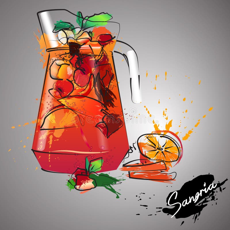 Sangria Or Fruit Pouring Pitcher Stock Illustration - Illustration of ...