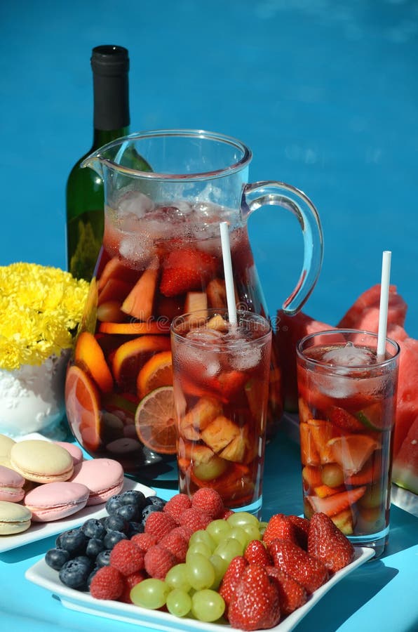 Pool Party With Sangria And Cold Alcoholic Cocktails By The Swimming