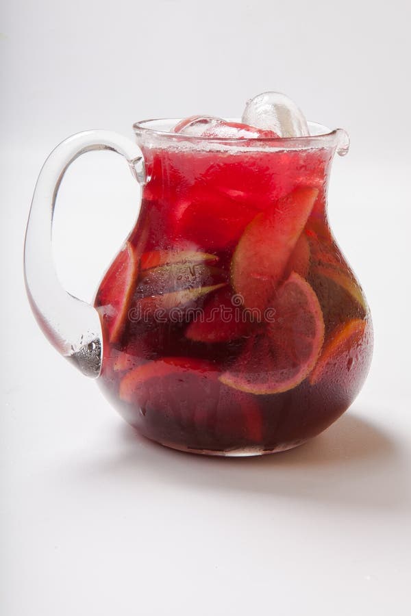 Sangria in Pitcher with Slices of Fruit and Ice, Selective Focus Stock ...