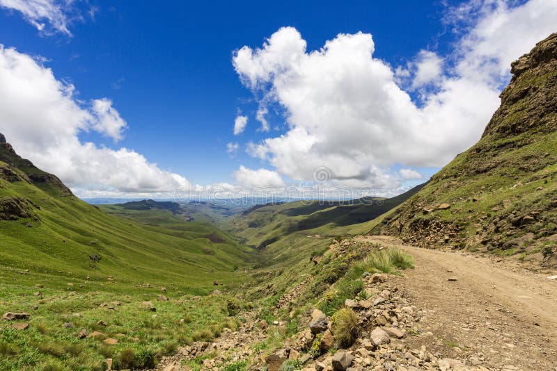Sani Pass with clouds stock photo. Image of blue, pass - 74826332
