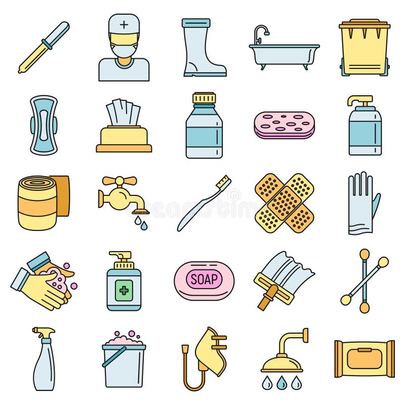 Sanitation Disinfectant Icons Set Vector Color Stock Vector ...