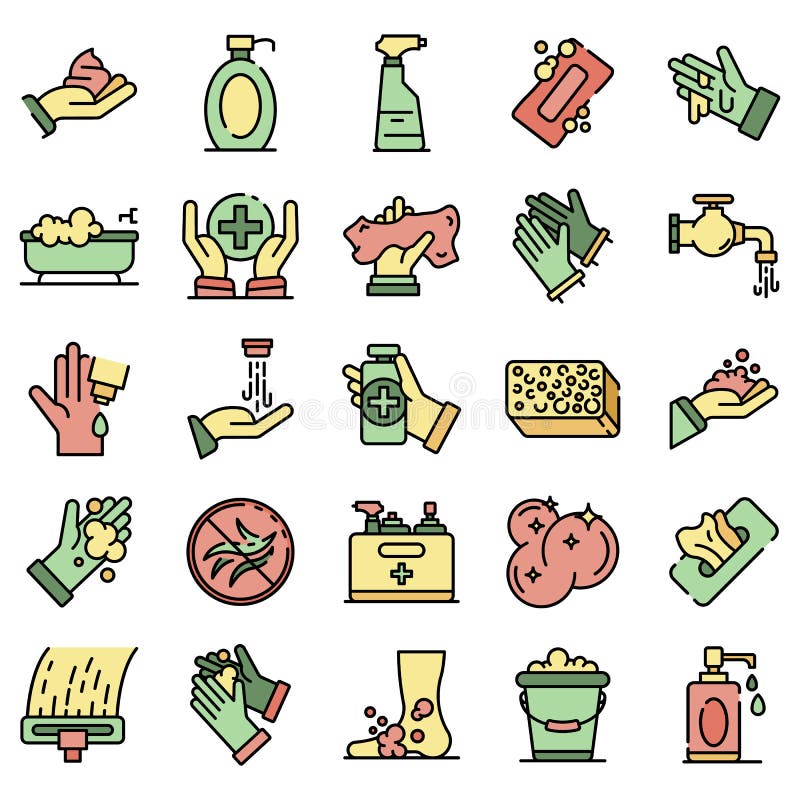 Sanitation Icons Vector Flat Stock Vector - Illustration of infection ...
