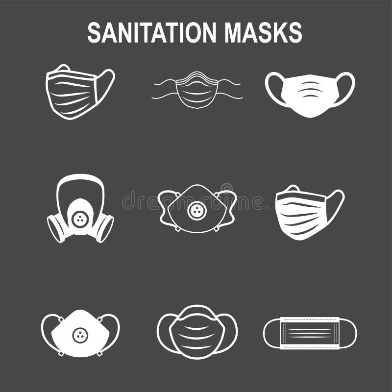 Sanitation and Protection Facemask Ppe Icon Set W Respiratory Face ...
