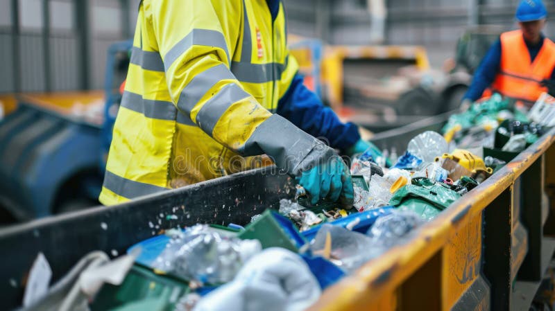 A Sanitation Worker Sorting Recyclables in a Waste Stock Illustration ...