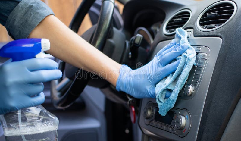 Sanitizing Car Interior Covid Prevention Stock Photo - Image of ...