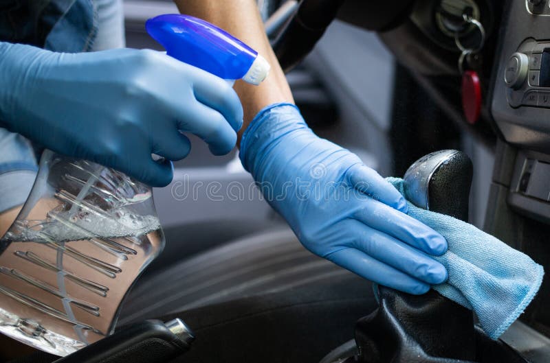 Sanitizing Car Interior Covid Prevention Stock Image - Image of germs ...