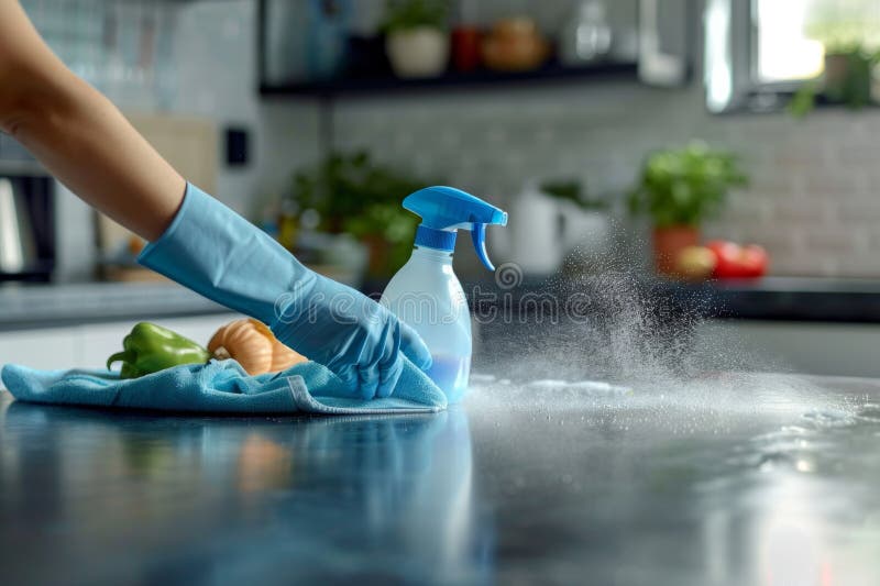 Sanitizing Home Table with Disinfectant Spray for Covid-19 Prevention ...