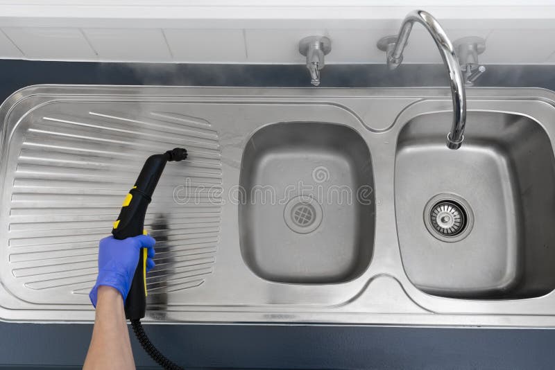 Sanitizing Kitchen Sink with Steam Cleaner Stock Image - Image of ...