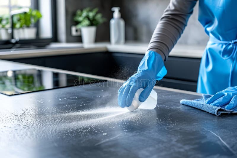 Sanitizing Kitchen Table Surface with Disinfectant Spray Bottle, Covid ...