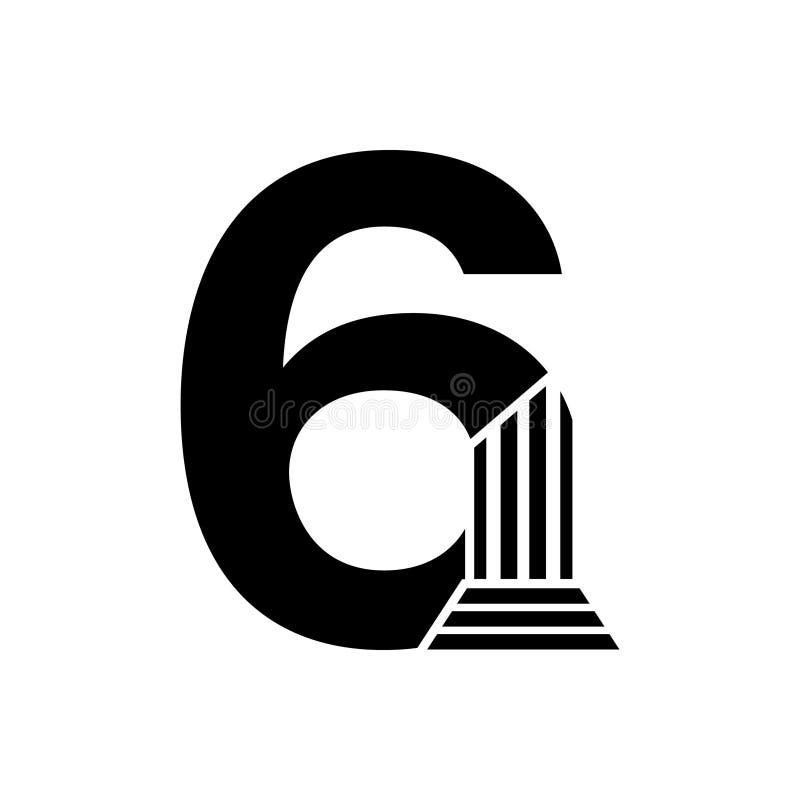 Sans Serif Number 6 Pillar Law Logo Stock Illustration - Illustration ...