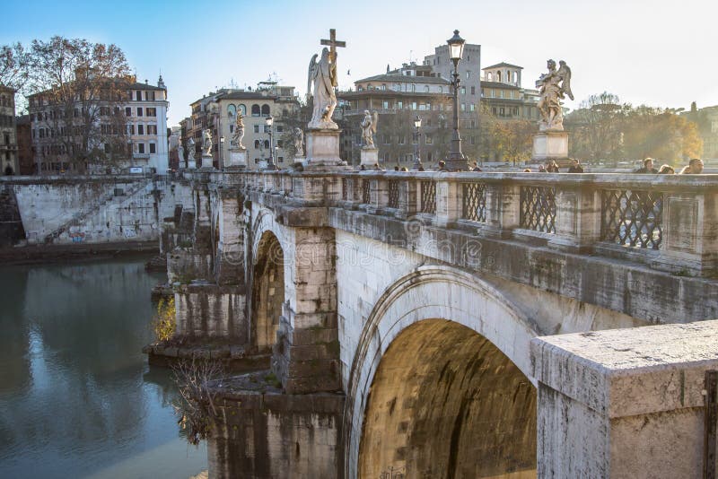 Sant` Angelo Bridge, Rome editorial photography. Image of landmark ...