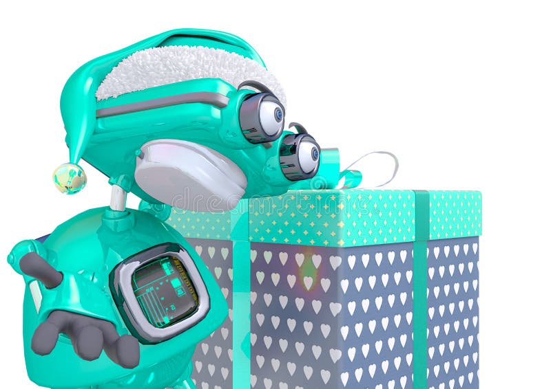 Santa Bot beside the Gift Box in White Background Side View Stock ...