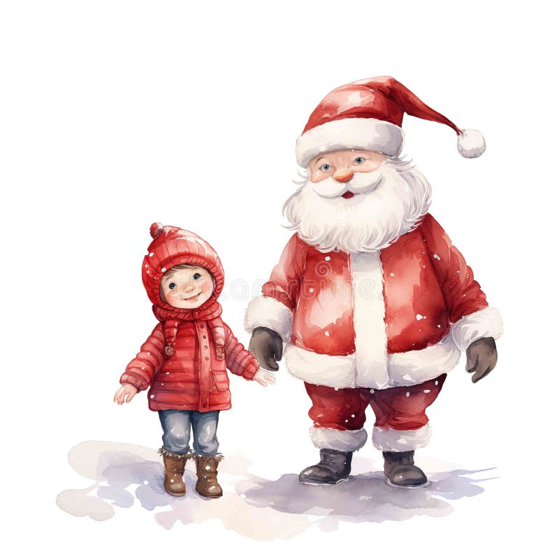 Santa and Boy for Christmas Event. Watercolor Style Stock Photo ...