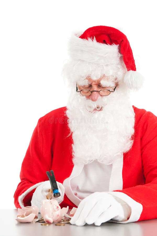 Santa Breaking His Piggy Bank Stock Image - Image of opened, money ...
