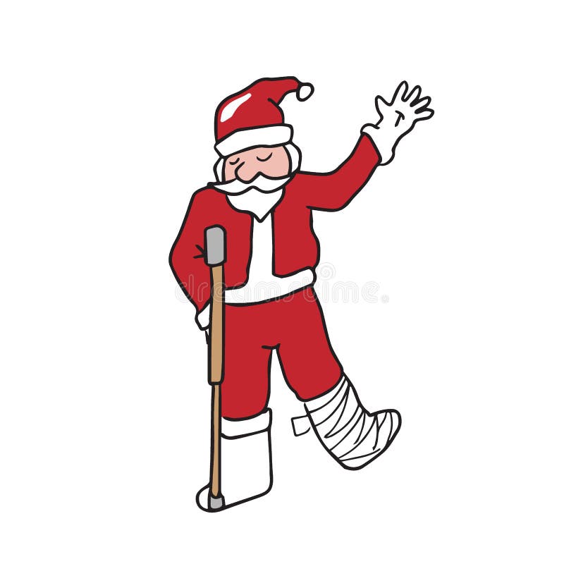 Santa with Broken Leg Cartoon Drawing Stock Vector - Illustration of ...