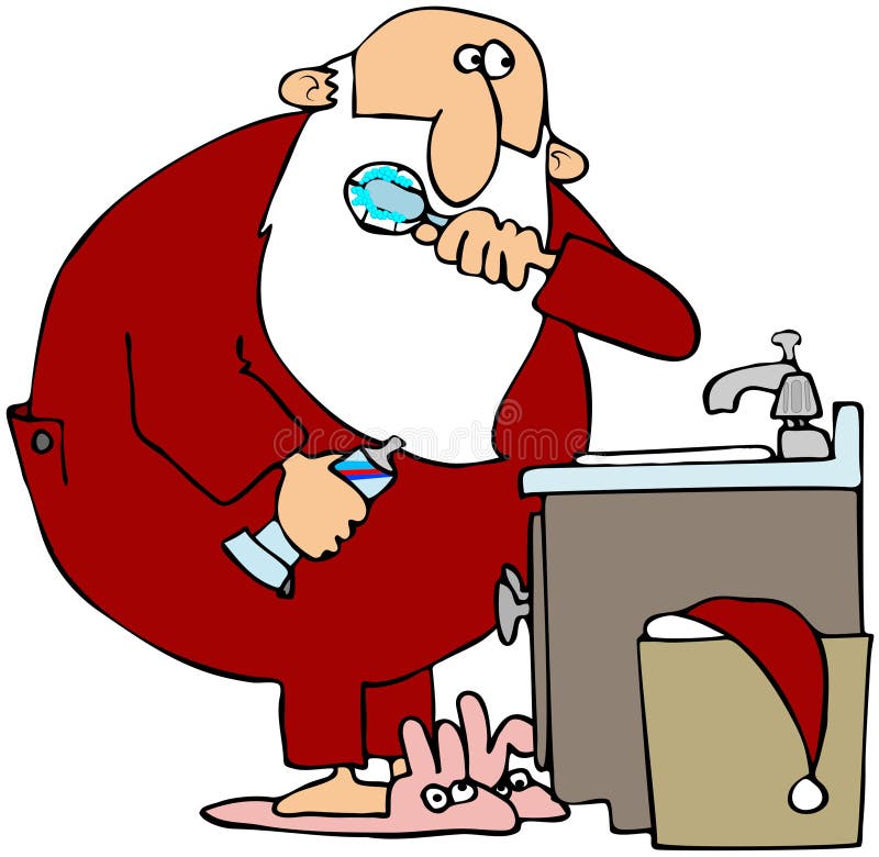Santa Brushing His Teeth stock illustration. Illustration of teeth ...