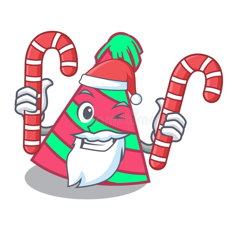 Santa with Candy Party Hat Mascot Cartoon Stock Vector - Illustration ...