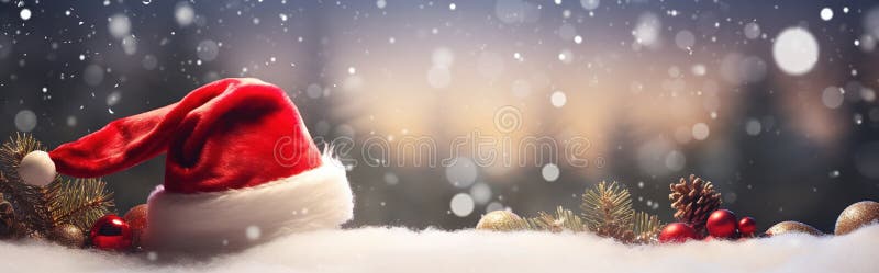 Santa Cap Snow Header. Generative AI Stock Illustration - Illustration ...