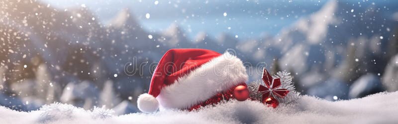 Santa Cap Snow Header. Generative AI Stock Illustration - Illustration ...