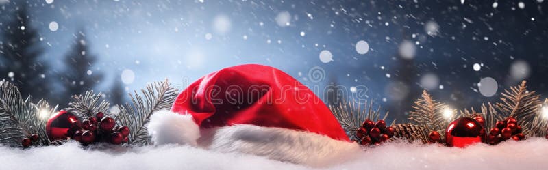 Santa Cap Snow Header. Generative AI Stock Illustration - Illustration ...