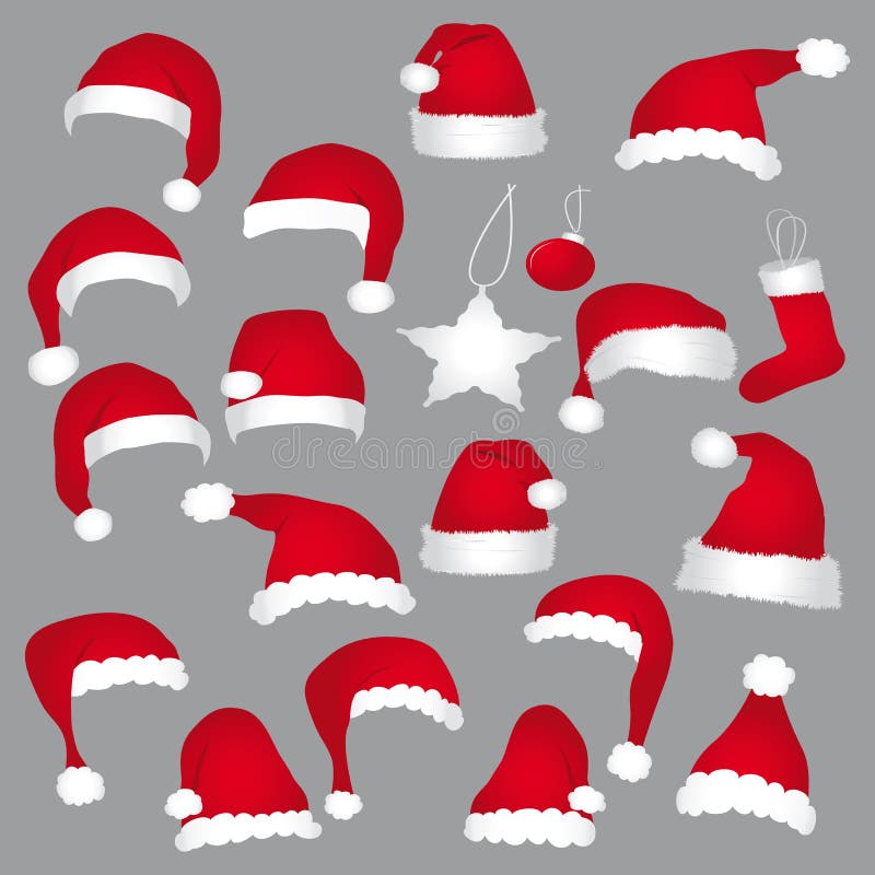 Santa Caps and Christmas Decorations. Stock Vector - Illustration of ...