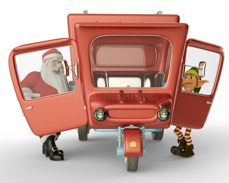 Santa Car Side View and Santa Helper Going To Xmas Stock Illustration ...