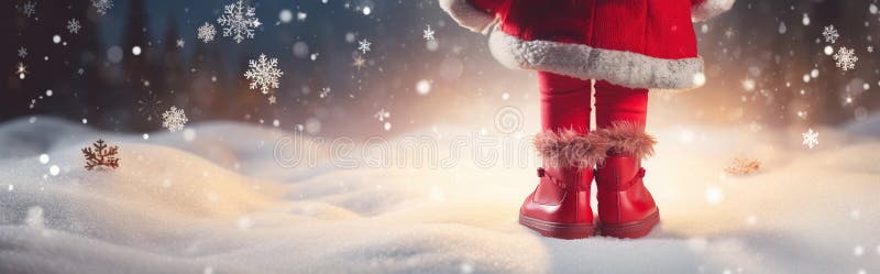 Santa Child Snow Header stock illustration. Illustration of green ...
