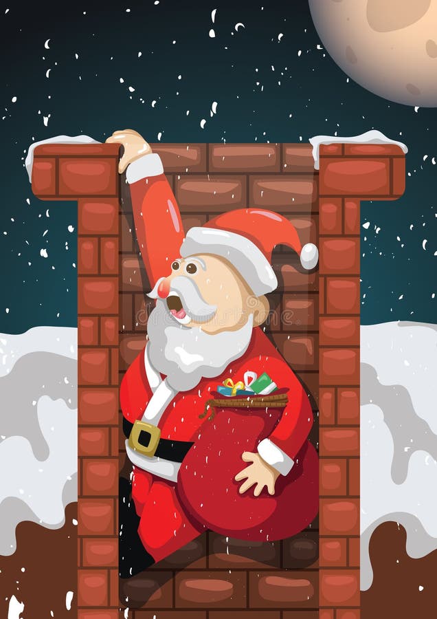 Santa in the Chimney. Vector Illustration Decorative Design Stock ...