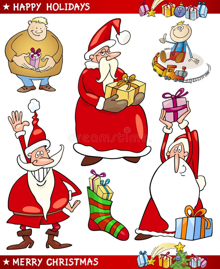Santa and Christmas Themes Cartoon Set Stock Vector - Illustration of ...