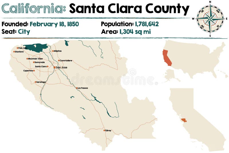Santa Clara County, California Map Vector Stock Vector - Illustration ...