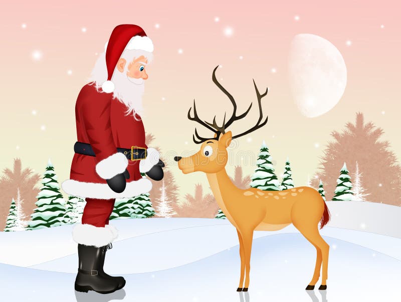 Santa Clasu and reindeer stock illustration. Illustration of animal ...