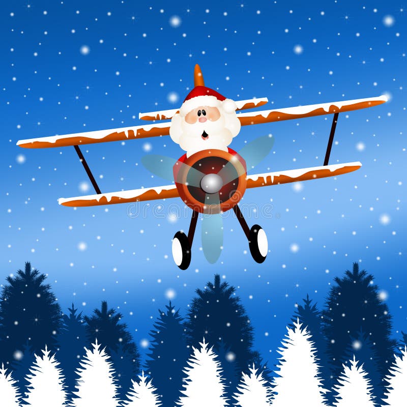 Santa Claus on airplane stock illustration. Illustration of snowman ...