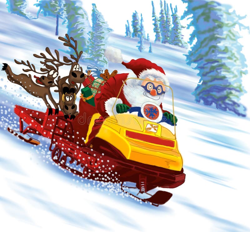 Santa Claus Astride a Snowmobile Stock Illustration - Illustration of ...